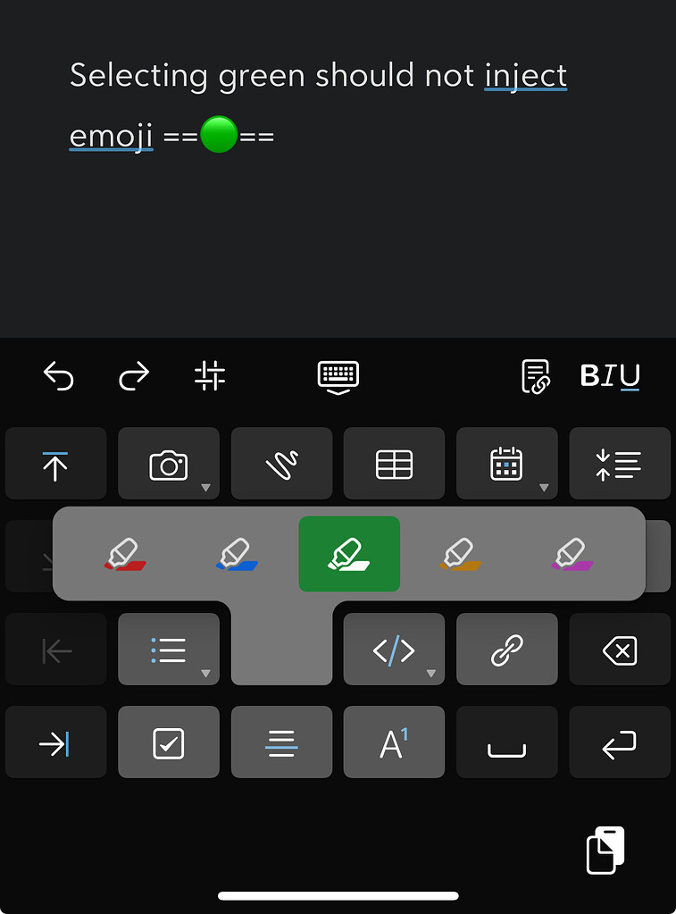 Green Highlighter Option Should Not Inject Emoji From Toolbar On Ios Bear Bug Report Bear