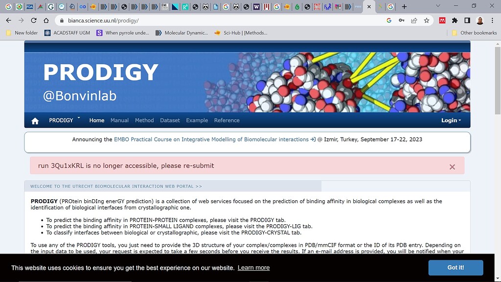Prodigy Error (run 3Qu1xKRL is no longer accessible) - BioExcel