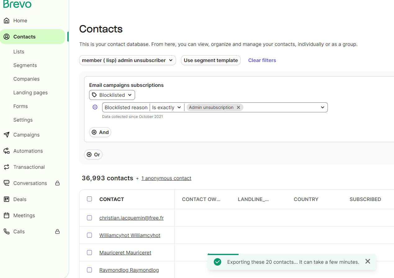Exporting the Admin unsubscribed contacts - Contacts - Brevo Community