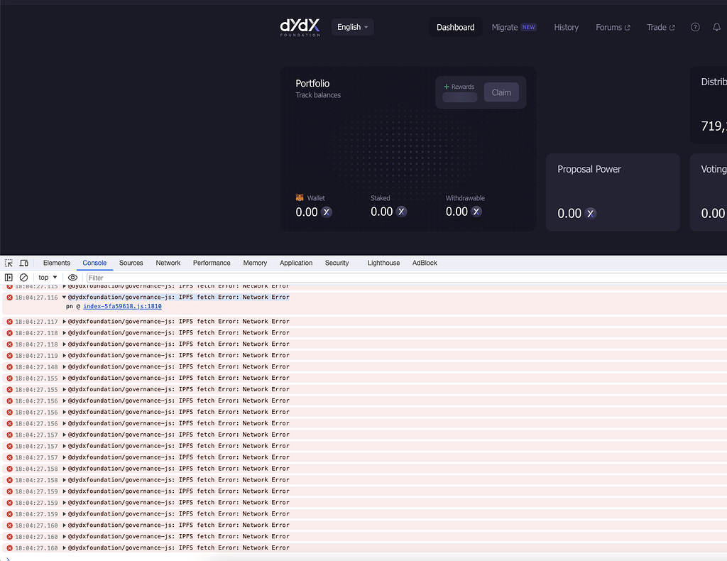Unable to Claim Rewards - @dydxfoundation/governance-js: IPFS fetch ... Unable to Claim Rewards - @dydxfoundation/governance-js: IPFS fetch ...