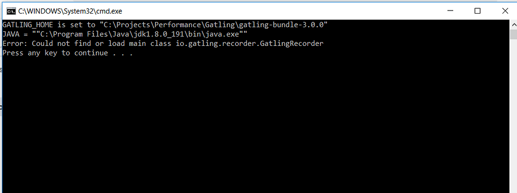 Error: Could not find or load main class io.gatling.recorder.GatlingRecorder - Gatling (Open ...
