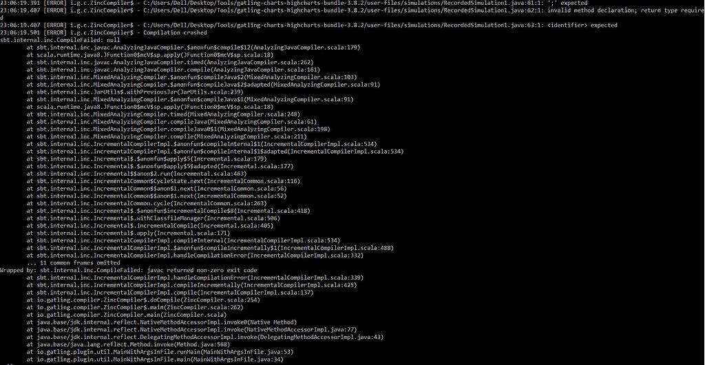 Error on running the .java simulation file - Gatling (Open-Source) - Gatling