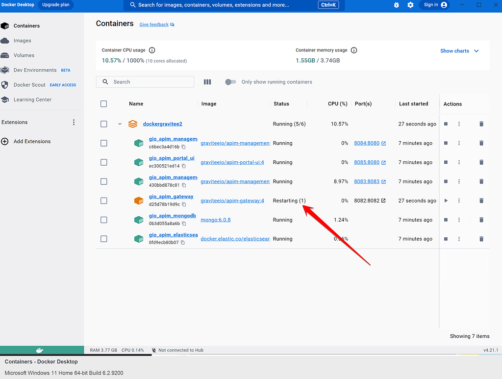 Installed 4.0 using docker on windows 11 and it's not working - Support - Gravitee.io Community