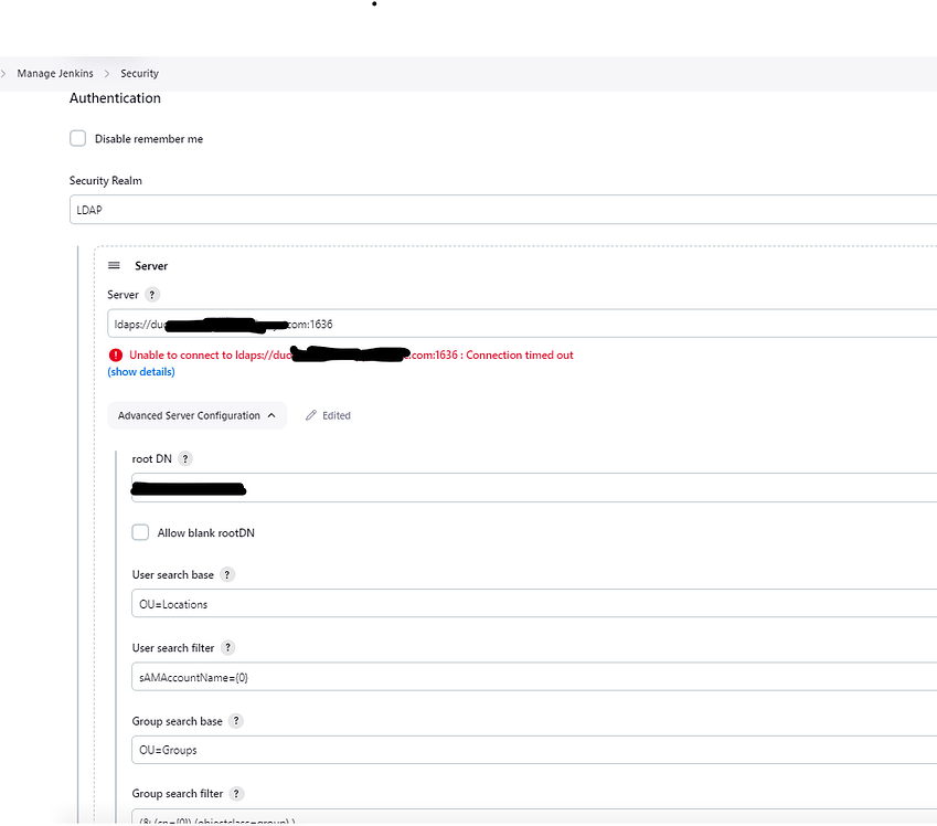Unable to Setup Ldap Authentication in Jenkins - Ask a question - Jenkins