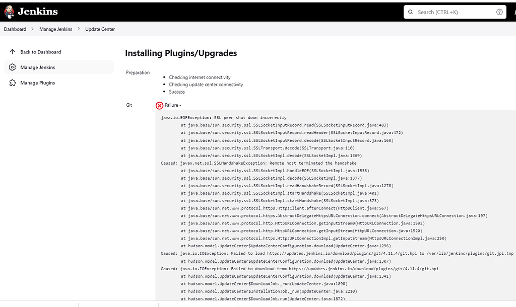 During updating jenkins plugins I face error message below - Using ...