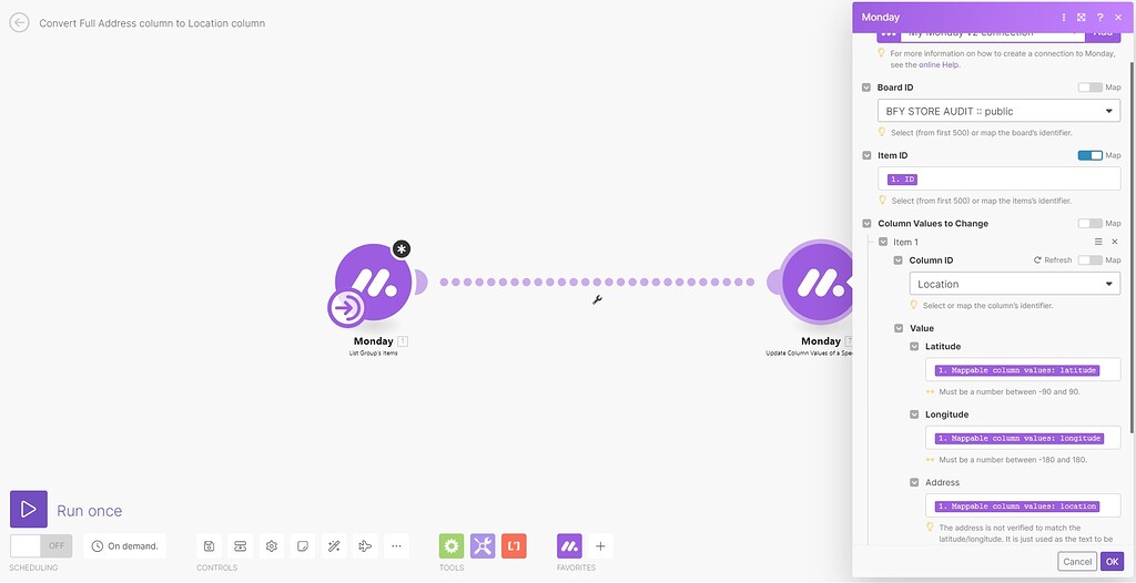 Convert Monday.com Text column to Monday.com Location column more efficiently - How To - Make ...