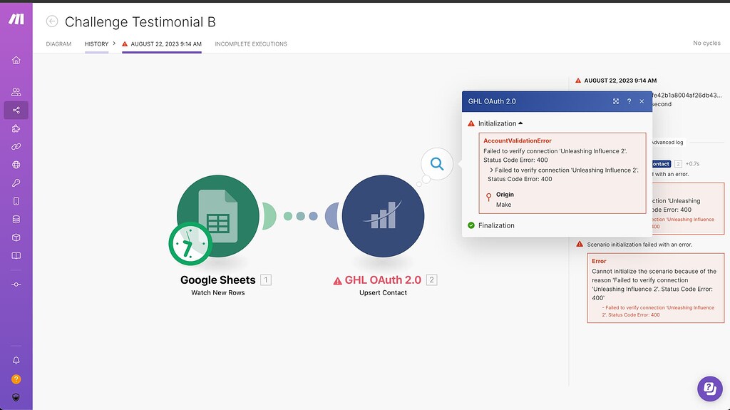 Failed to verify connection GHL - How To - Make Community