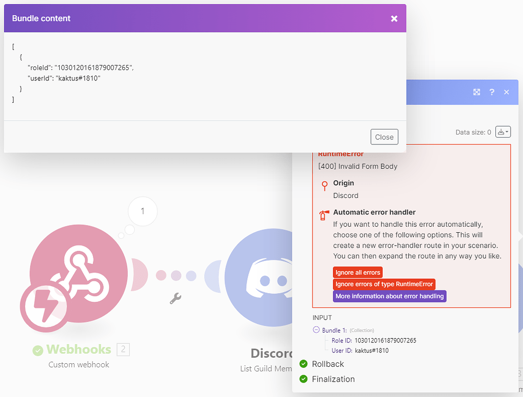 Adding Member to Discord Role from a Form. [400] Invalid Form Body ...