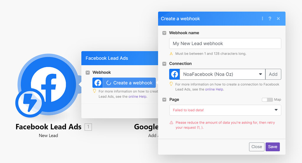 Facebook Leads Ads Webhook error on creation - "Please reduce the ...