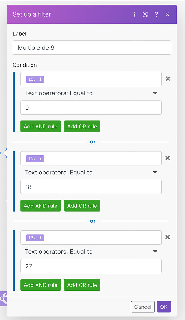 "Multiple of 9" conditional filter - Questions - Make Community