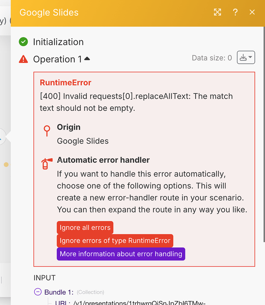 Issue with Google Slides API – Error 400: replaceAllText Match Text Should Not Be Empty - How To ...