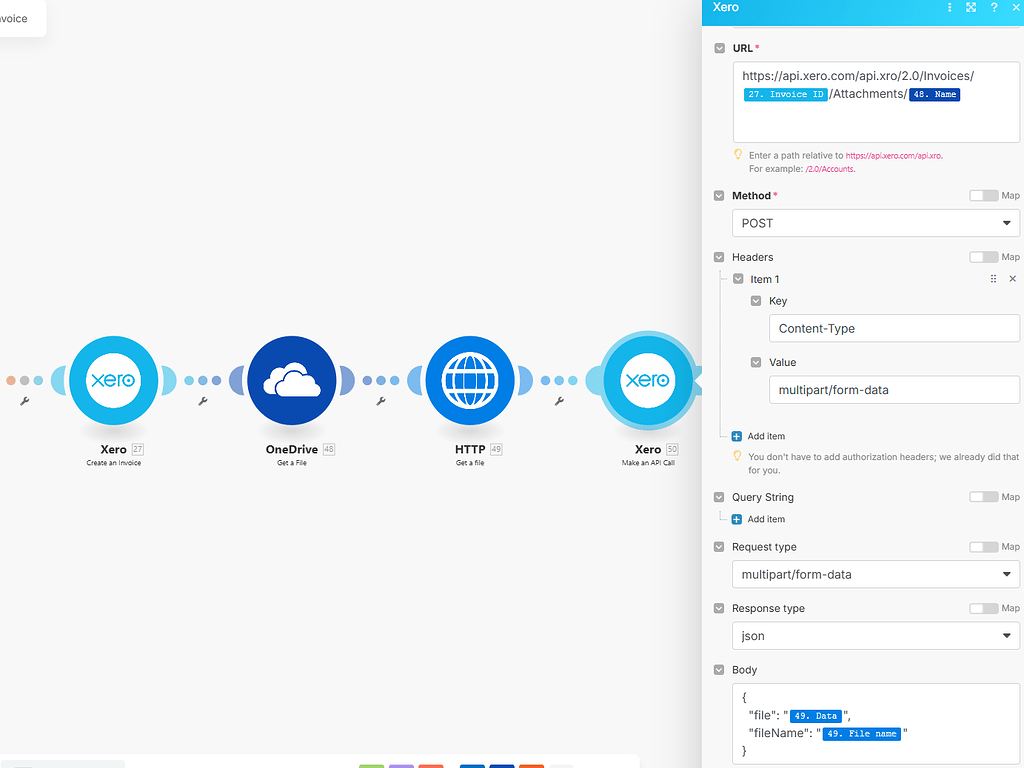 Xero api call to attach a file to an invoice - Questions - Make Community