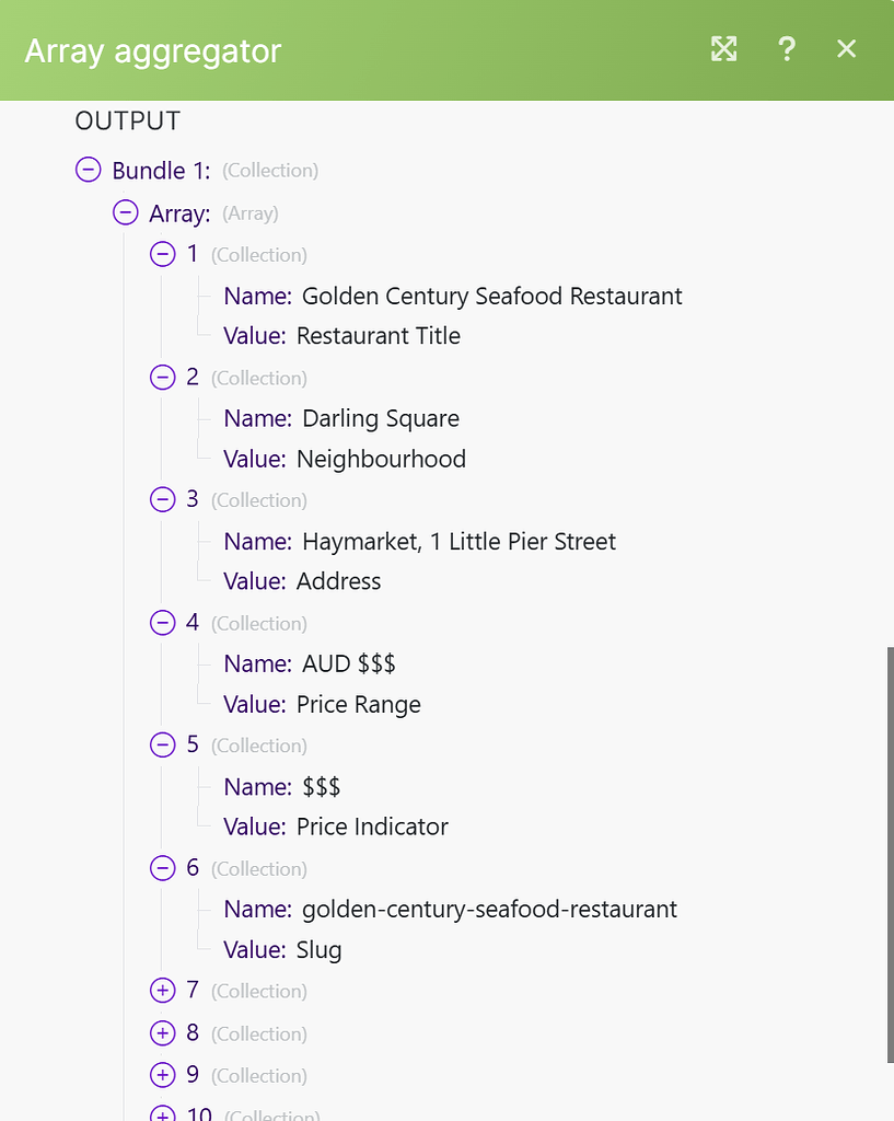 Collection within an array and tryting to map in Google sheet - How To - Make Community