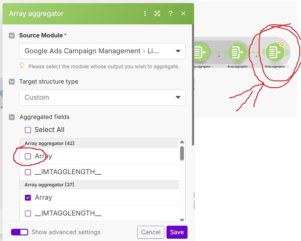 Multiple Array Aggregators - Last step drops Data - How To - Make Community