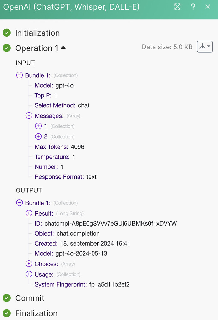 Issue regarding Open AI's "Create a chat completion (GPT Modules)" module - Features - Make ...