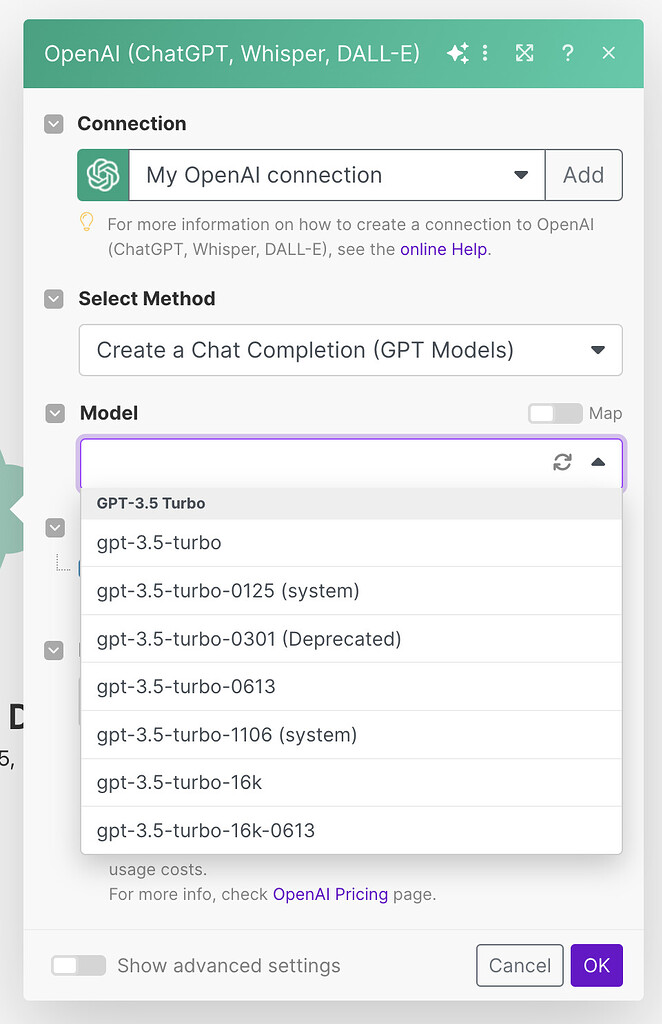Unable to see Chat GPT 4/4o module - Features - Make Community