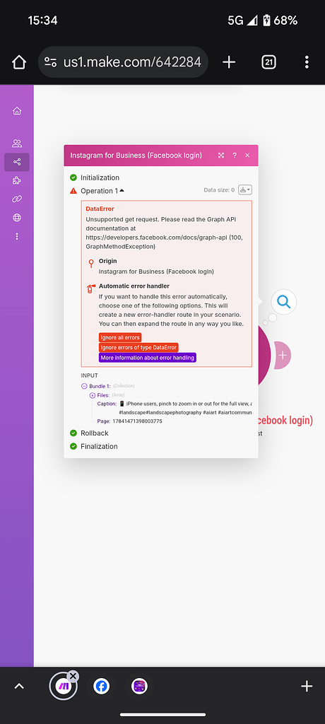 Error to post carousel on Instagram - (100,GraphmethodException) - Features - Make Community