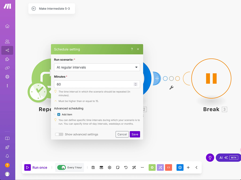 The scenario cannot run at the set time interval - How To - Make Community