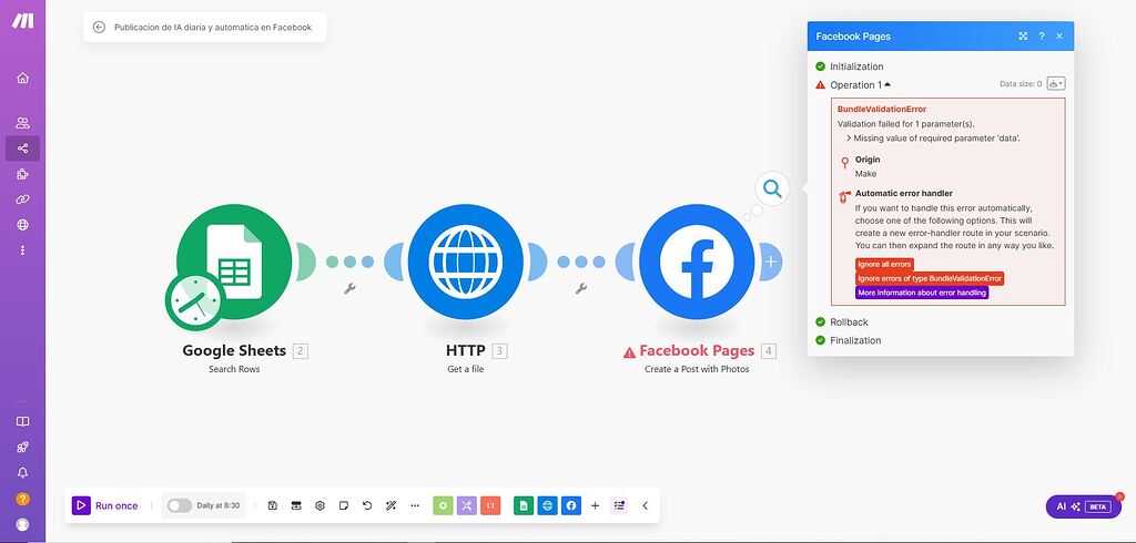 New issue about Posting to FB Pages, getting The operation was completed with a warning. Invalid ...