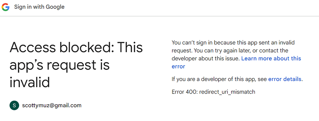 Setting up connection with Google- Access blocked: This app’s request ...
