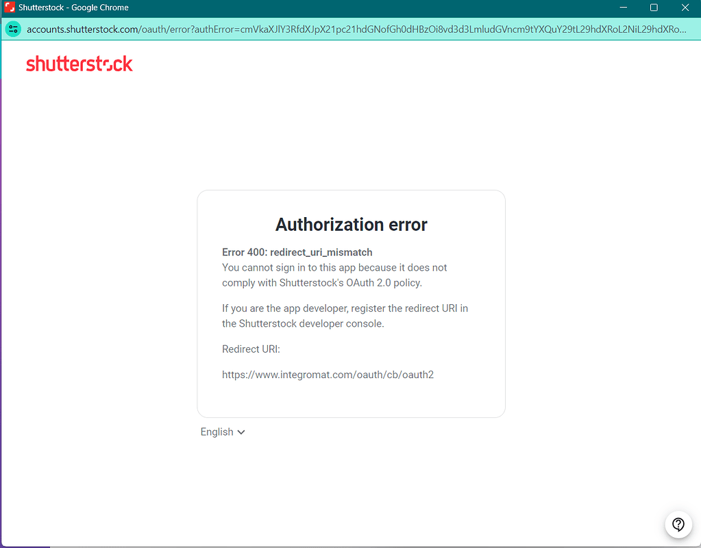 Error 400 Redirect_uri_mismatch, while attempting to post to shutterstock contributor - Custom ...