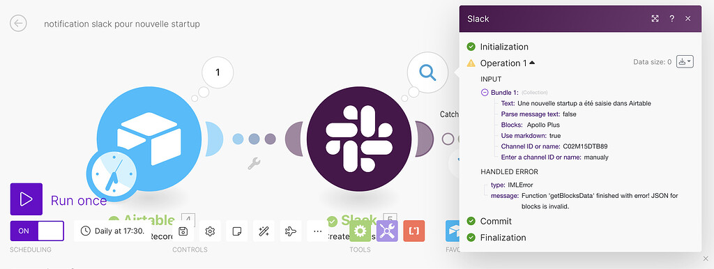 IML error on sending a slack message when a new airtable record is created - How To - Make Community