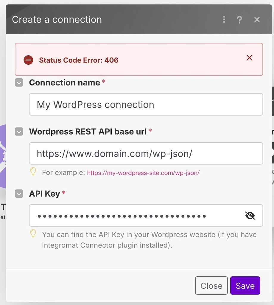 Unable to Connect to New WordPress Installation - Error Code 406 - Getting Started - Make Community