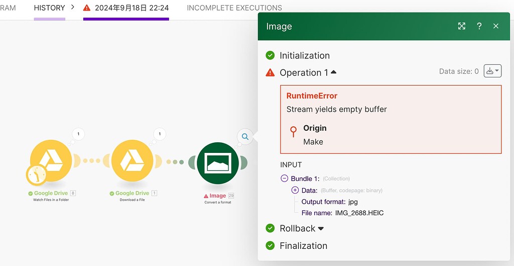 Image formatting from HEIC to JPG: Stream yields empty buffer - How To - Make Community