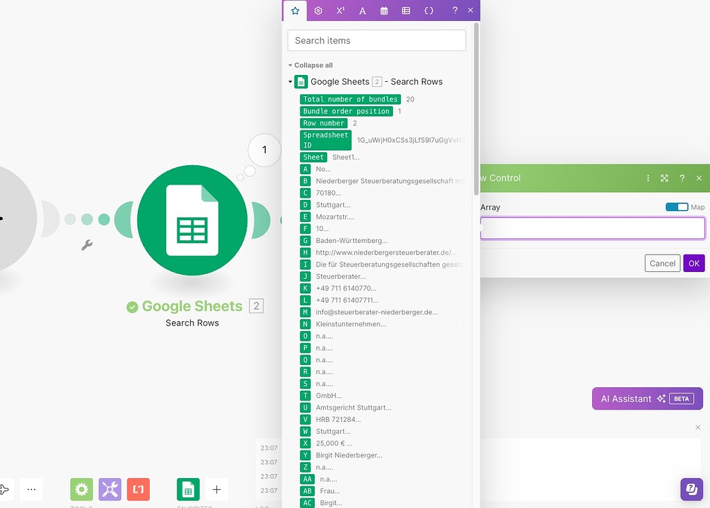 How to update several rows in Sheets after I have found 20 specific bundles with "Google Sheets ...