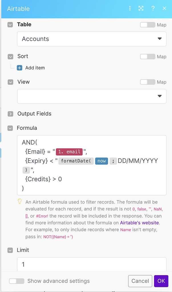 AirTable module formula error - How To - Make Community