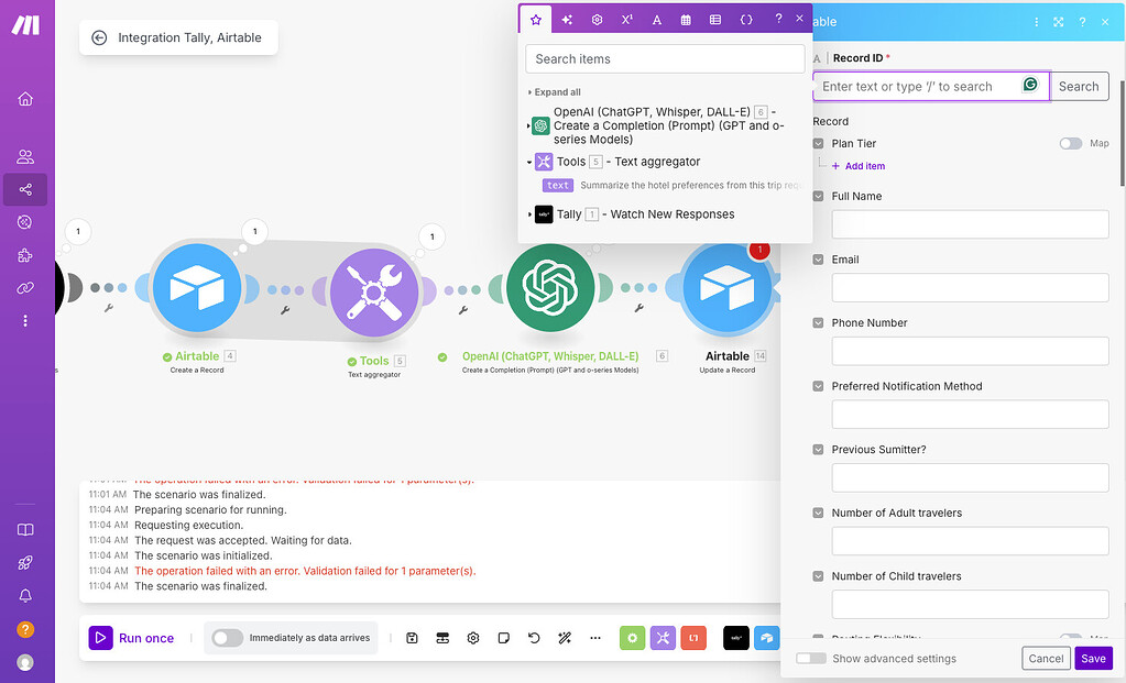Cannot Access Airtable "Create a Record" Output (Record ID) in Later Module - How To - Make ...