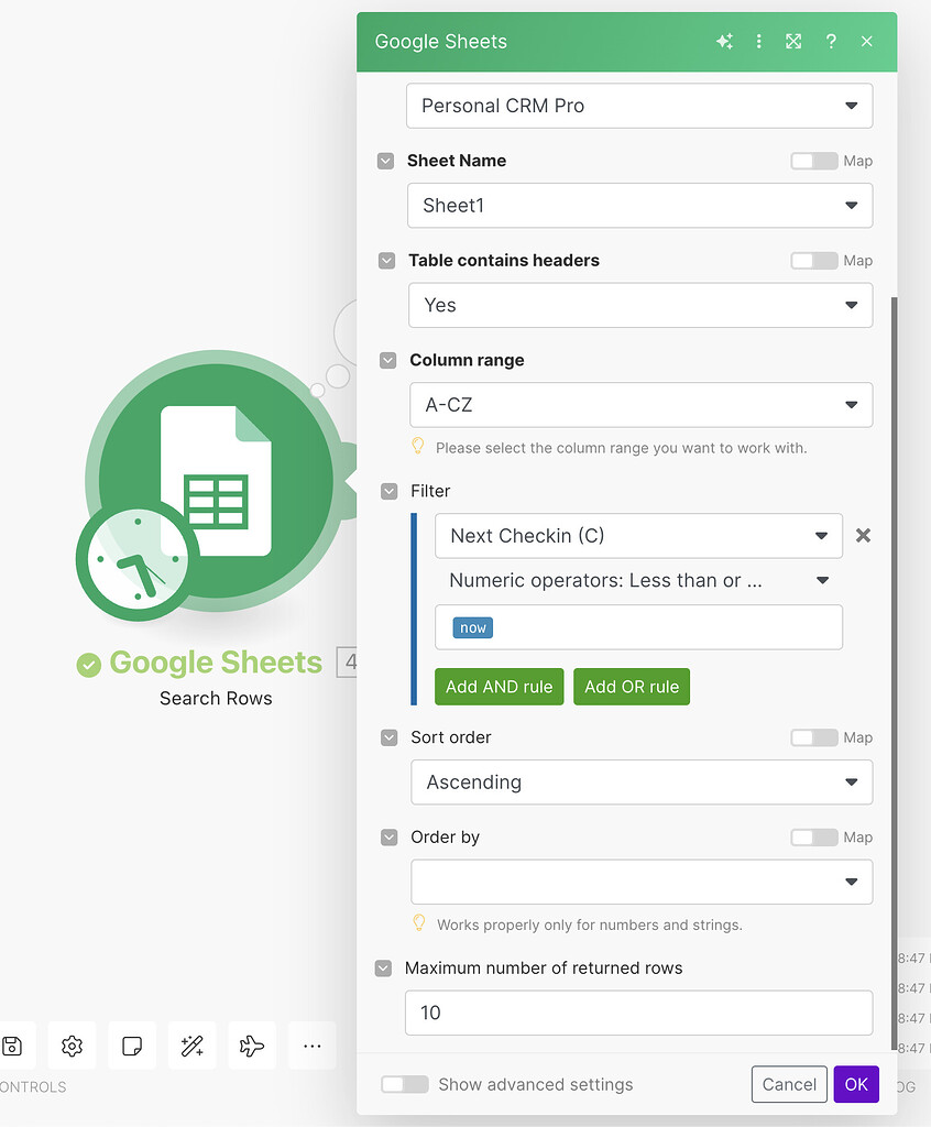 Search Google Sheet for a date in the past and post to tick tick - Getting Started - Make Community