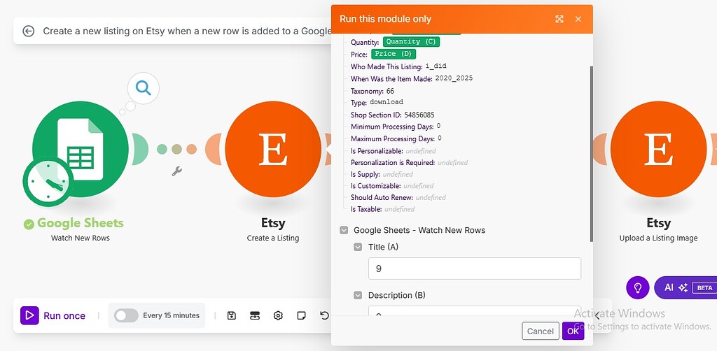 My Etsy module is not picking data from the Google Sheet - How To - Make Community