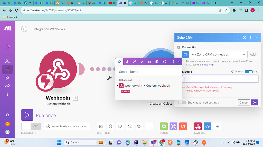 Webhook's items not available in the mapping panel - How To - Make Community