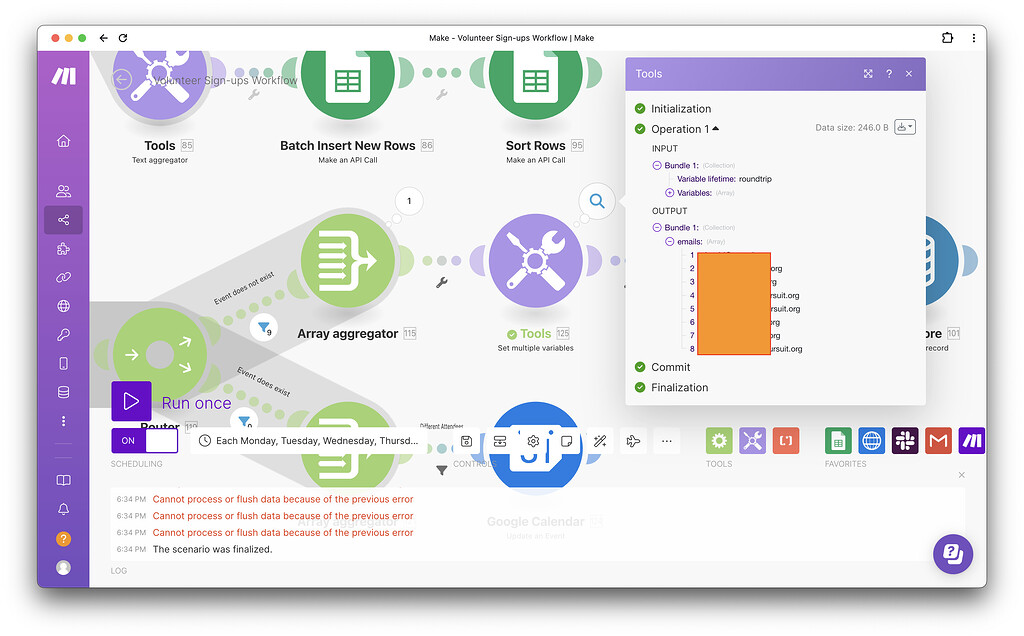 Reference array of just emails for Google Calendar attendees (Error: Array of objects expected ...