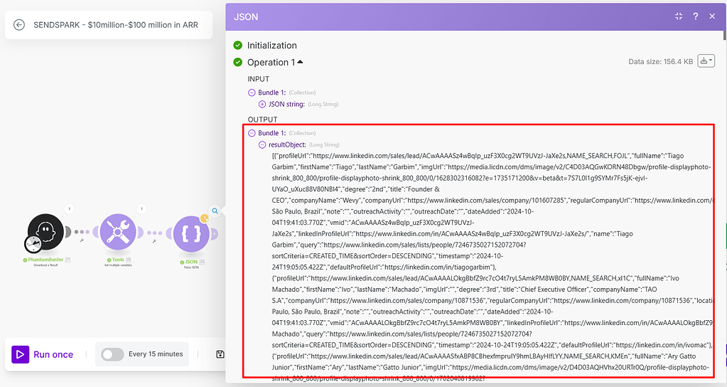 Phantombuster - Data Output not a proper Json - How To - Make Community