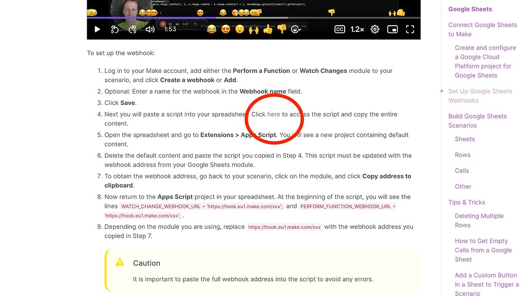 Make's new "Google sheet workaround" has an issue in their documentation - Custom Apps - Make ...