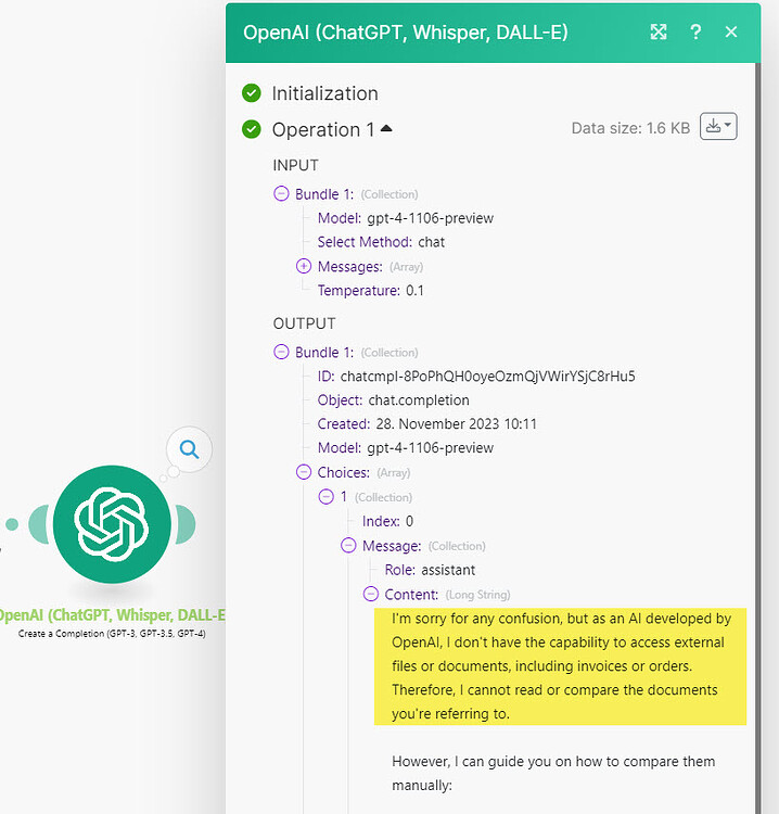 OpenAI - Upload a file(openai) and have the next step(Create a ...
