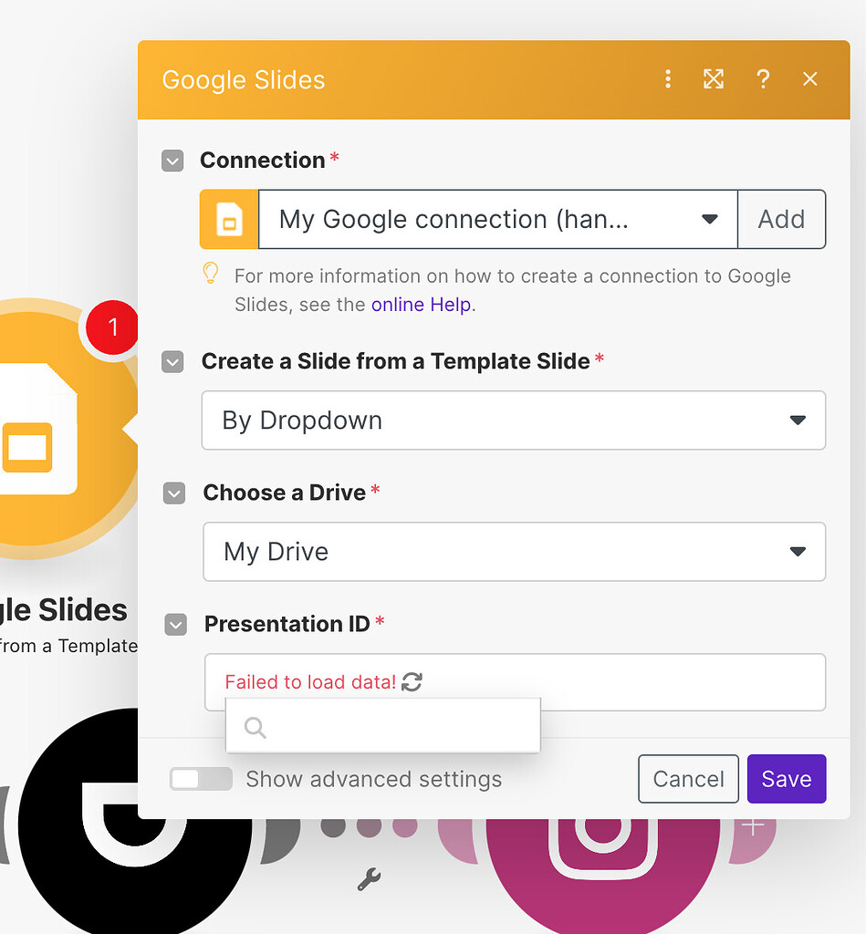 Connecting Google Slides (failed To Load Data) - Getting Started - Make ...