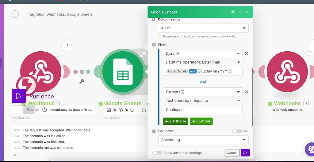 Google sheets search rows working incorrect - Features - Make Community