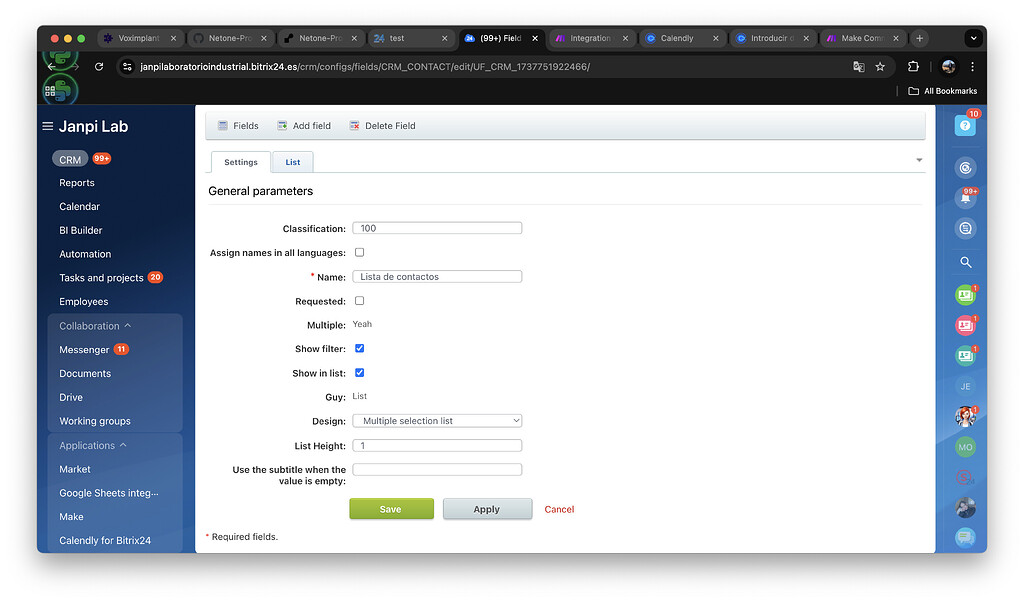 Validation failed for 1 parameter(s). Prohibited value in parameter 'UF_CRM_1737751922466' in ...
