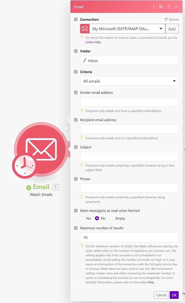 Watch Emails Module does not return data - How To - Make Community