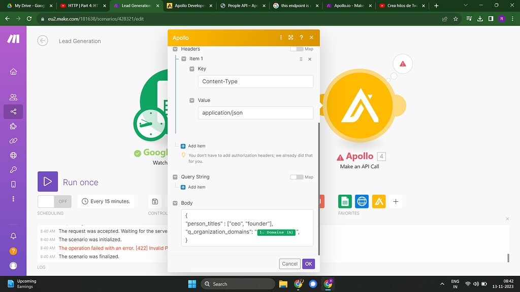 Possible Connection Between 422/429 Errors in Apollo.io API Scraping from Google Sheet and Free ...