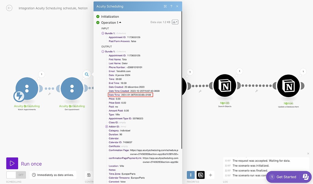 How to map date and time from Acuity Scheduling to Notion - How To - Make Community