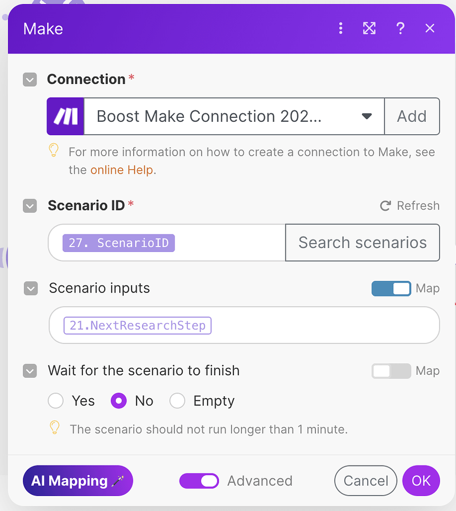Dynamic values for Run a Scenario module - How To - Make Community