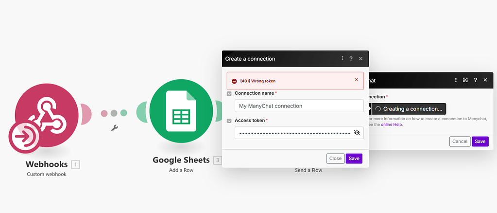 Make Connection with Manychat gives me [401] Wrong token - Features - Make Community