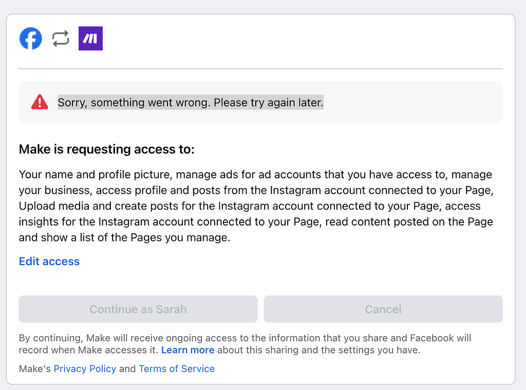Error connecting Facebook - Beginner Questions - Make Community