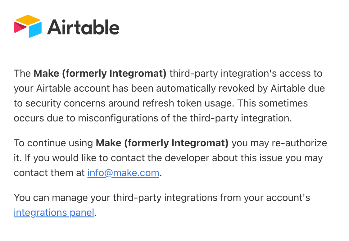Airtable issues for OAuth and personal tokens - How To - Make Community