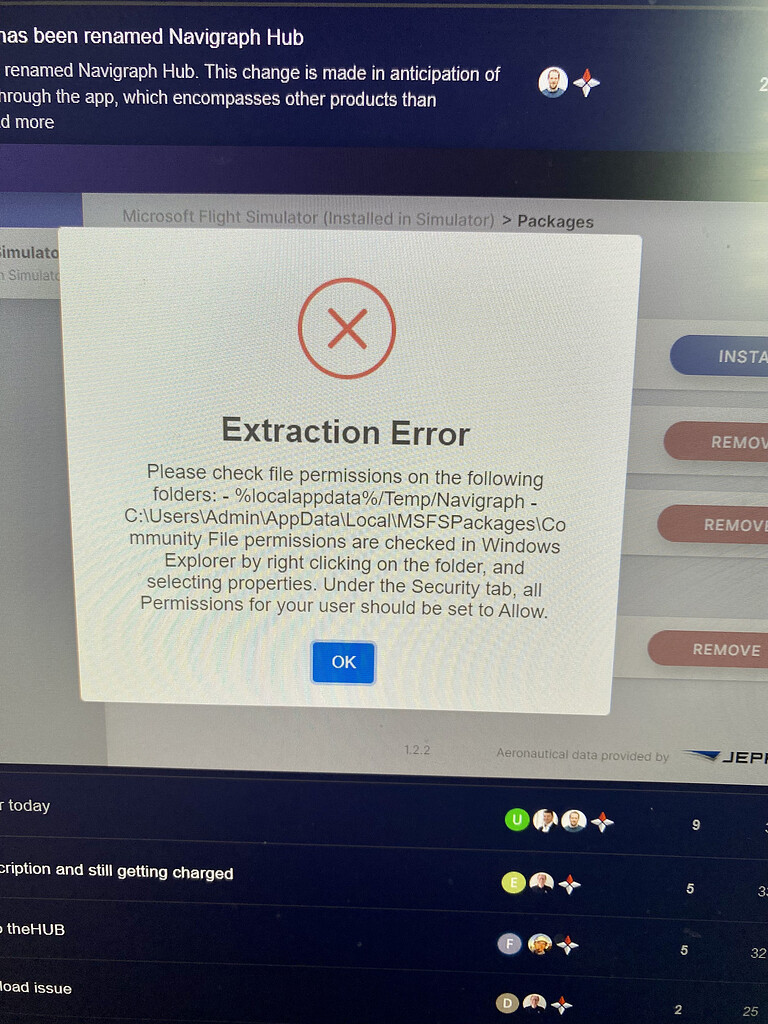 Unable to install , Extraction Error - Navigraph Hub - Navigraph