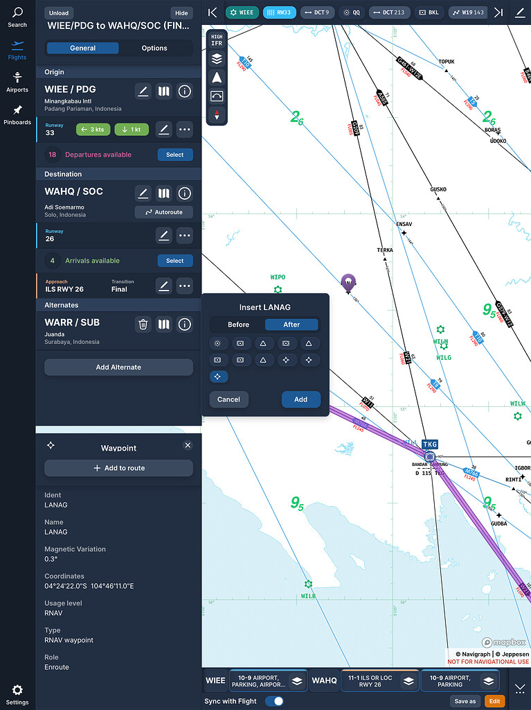 Adding waypoints to route - missing names - iOS - Navigraph